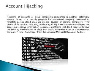 Security challenges of cloud computing | PPTX