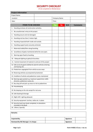 SECURITY CHECKLIST Form # HSEQ - SC Rev 2 -.docx