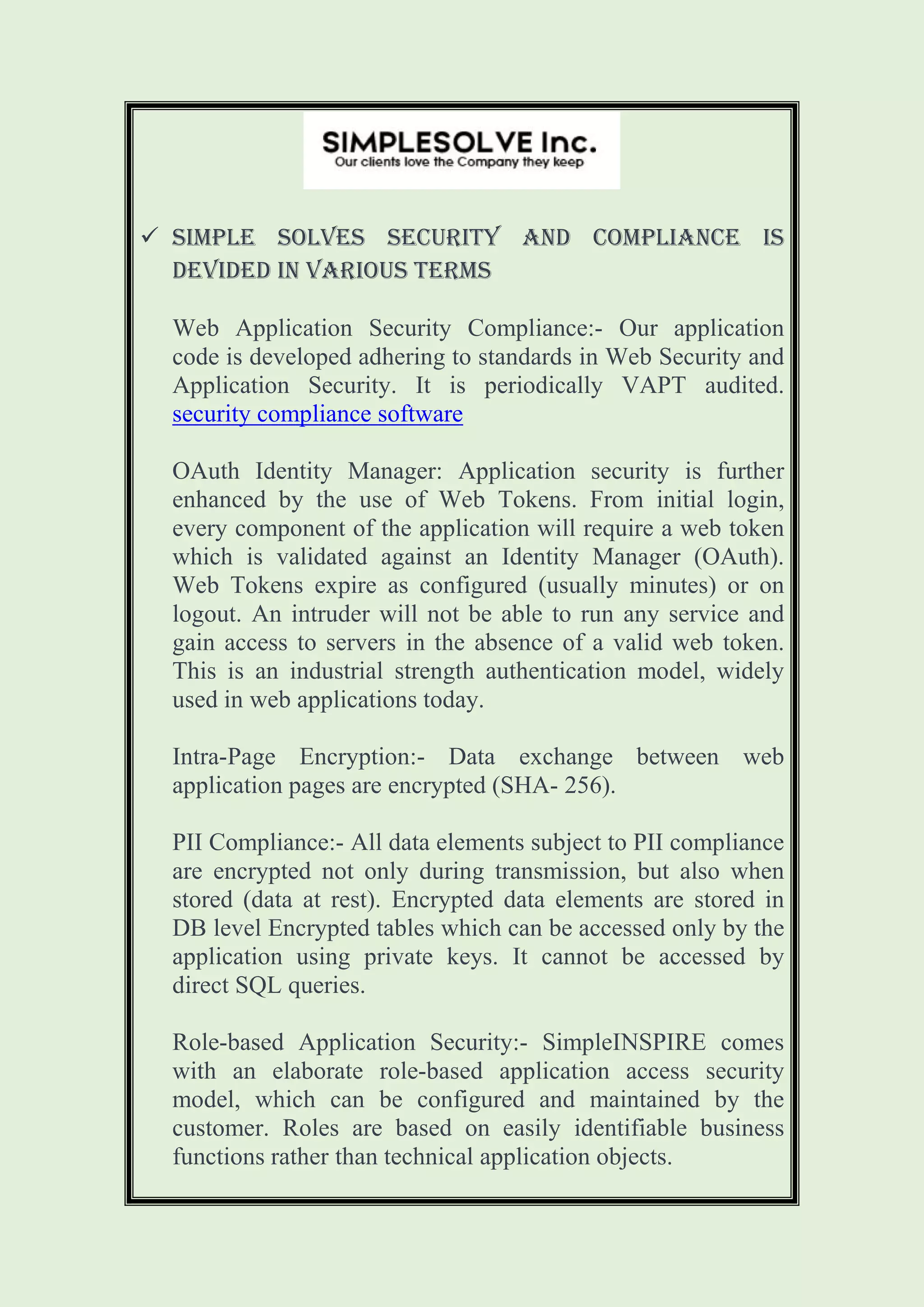 Security & Compliance : SimpleSolve | PDF