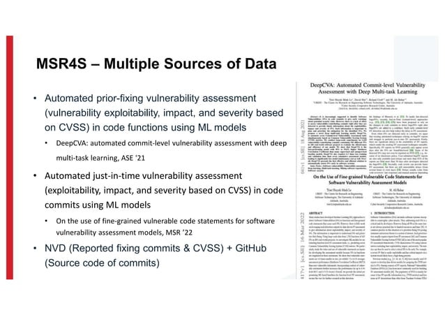 Mining Software Repositories for Security: Data Quality Issues Lessons from Trenches | PPT