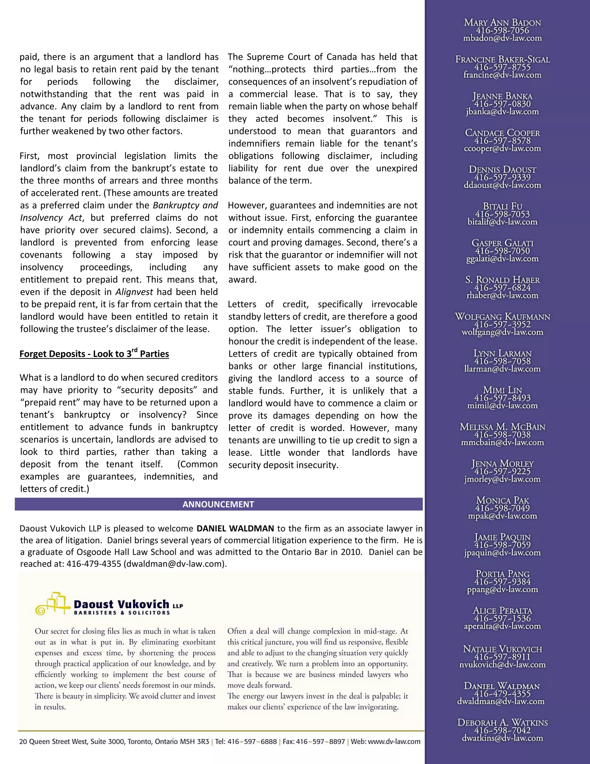 Security deposit insecurity - Daoust Vukovich LLP | PDF