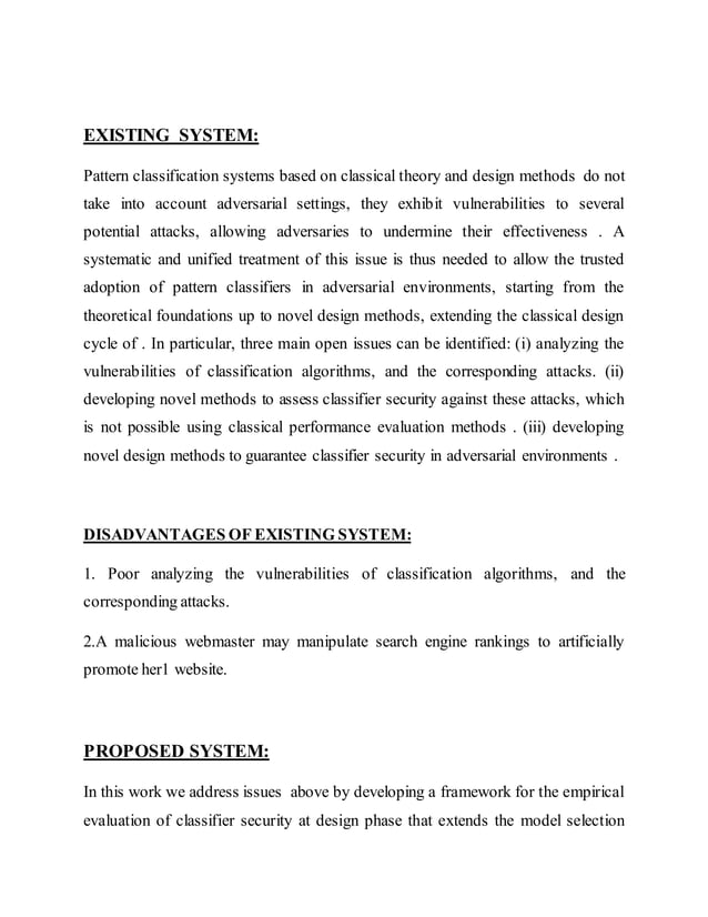 2014 IEEE JAVA DATA MINING PROJECT Security evaluation of pattern classifiers under attack | PDF