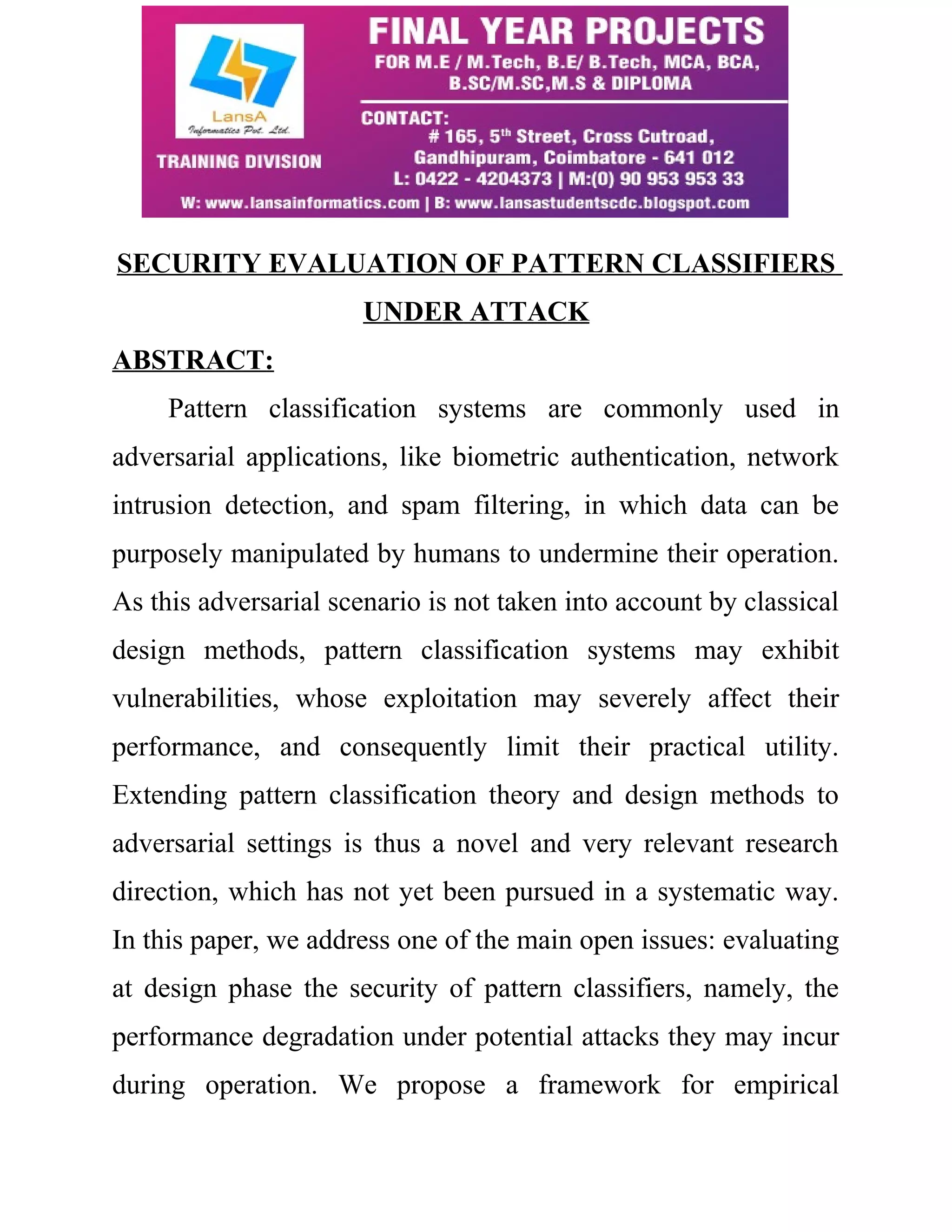 Security evaluation of pattern classifiers under attack | PDF