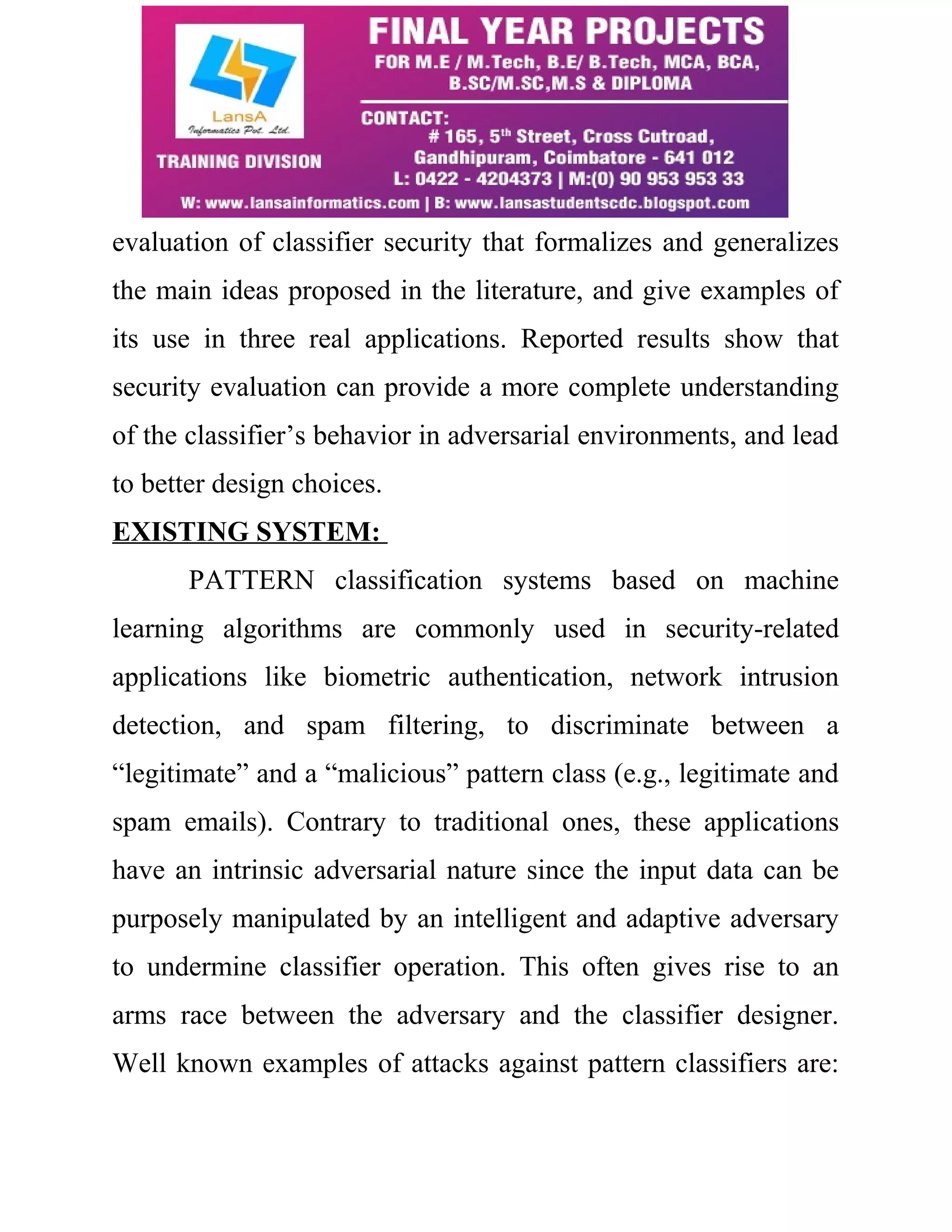 Security Evaluation Of Pattern Classifiers Under Attack Pdf