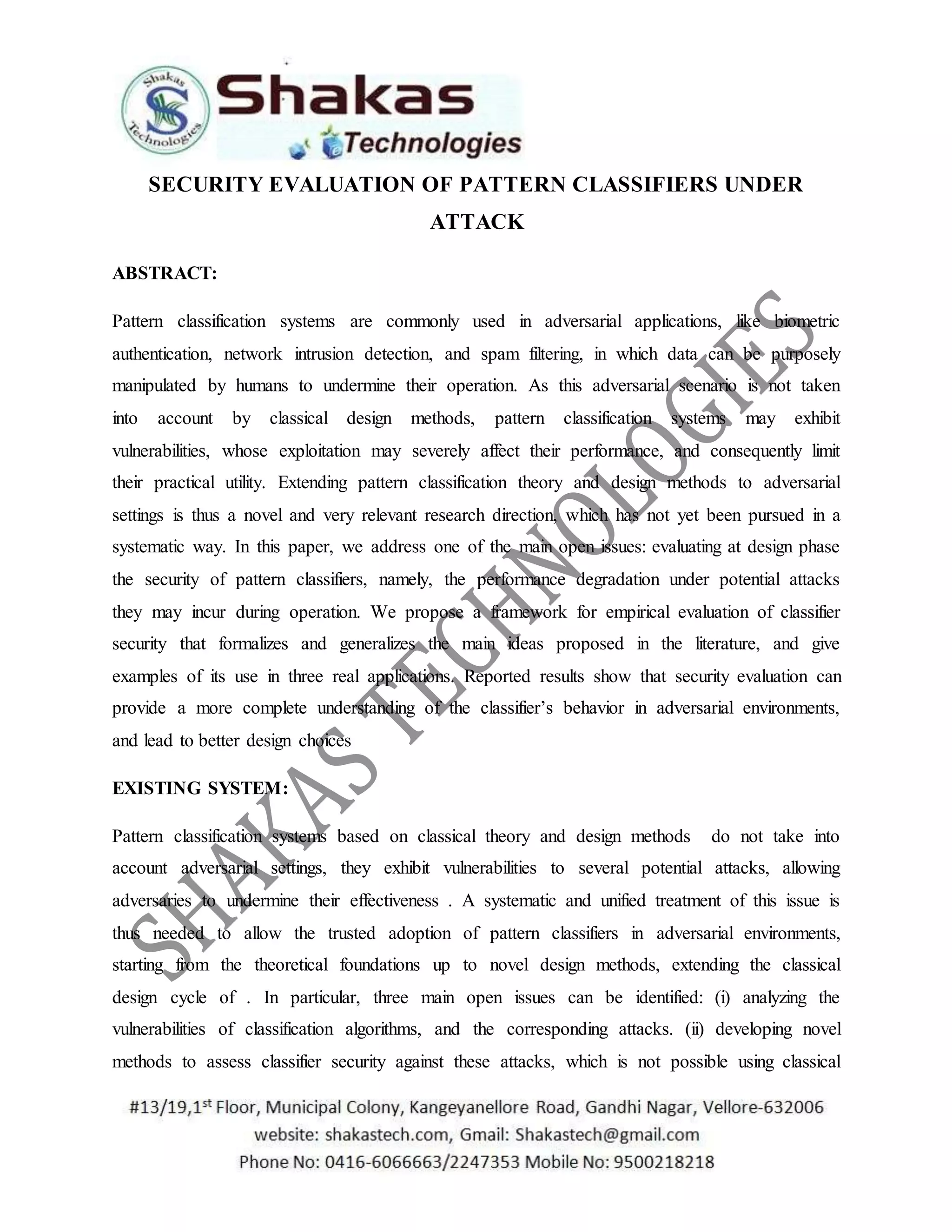 Security evaluation of pattern classifiers under attack | DOCX | Information and Network ...