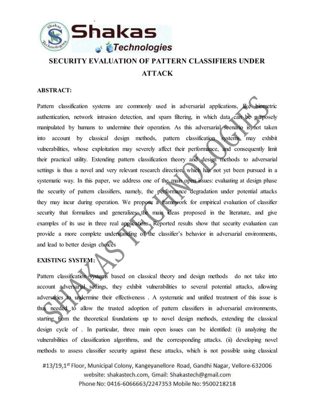 Security Evaluation Of Pattern Classifiers Under Attack Pdf