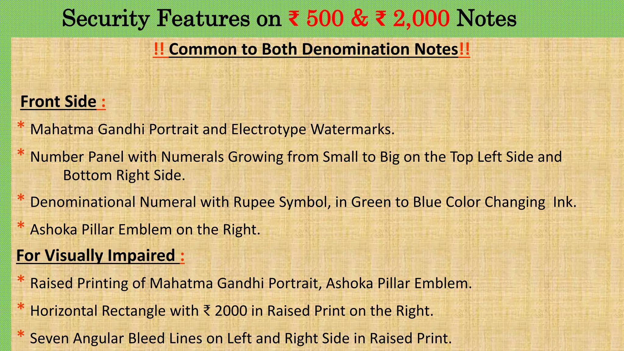 Security Features on New ₹500 & ₹2,000 Currency Notes | PPTX