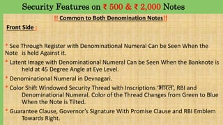 Security Features on New ₹500 & ₹2,000 Currency Notes | PPTX