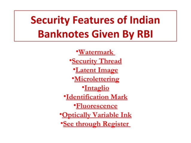 Security features of indian banknotes given by rbi | PPT | Credit Cards ...