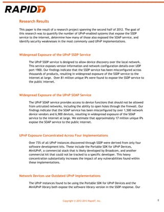 Rapid7 Report: Security Flaws in Universal Plug and Play: Unplug, Don't Play. | PDF