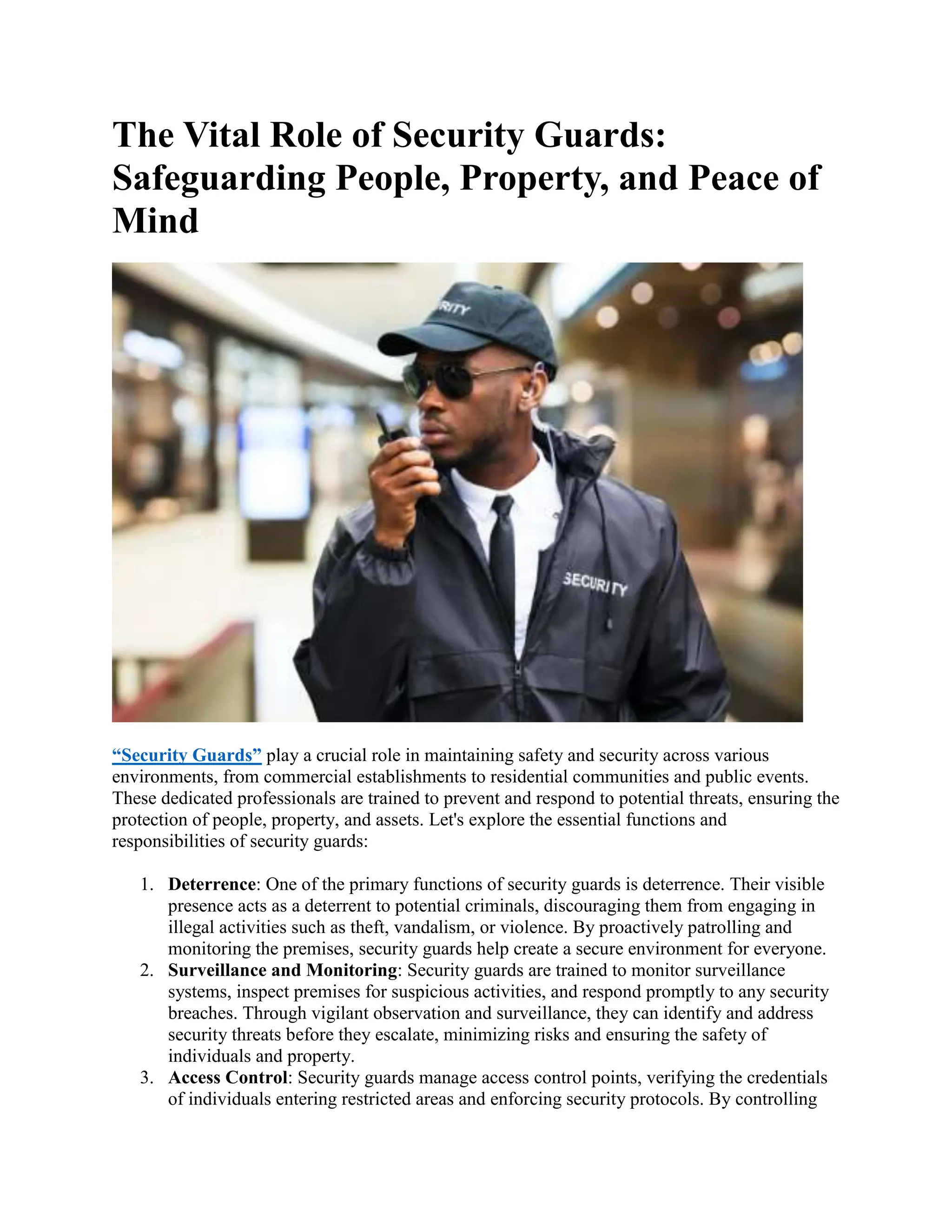 The Vital Role of Security Guards: Safeguarding People, Property, and ...