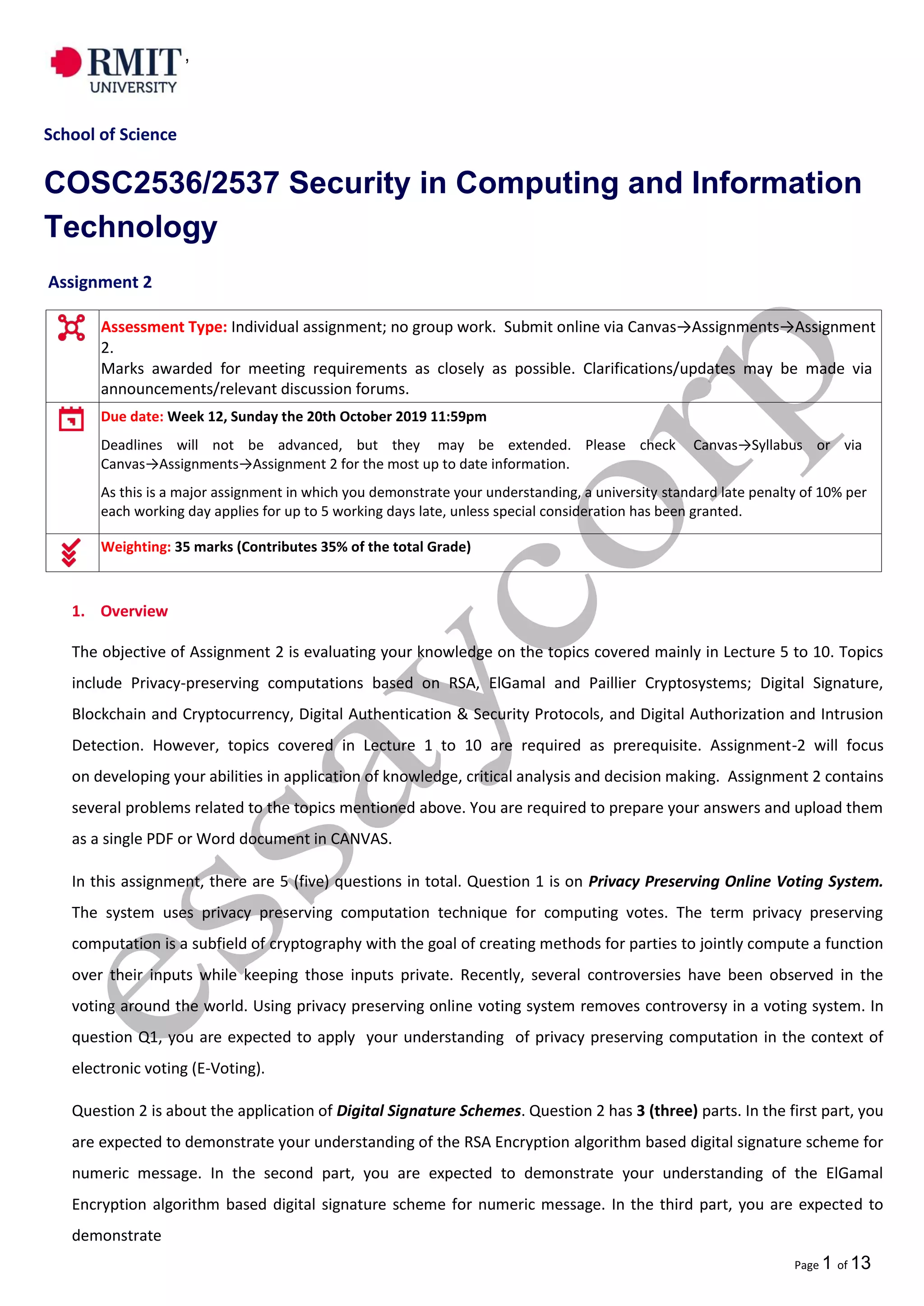 COSC2536/2537 Security in Computing and Information Technology Assignments | PDF