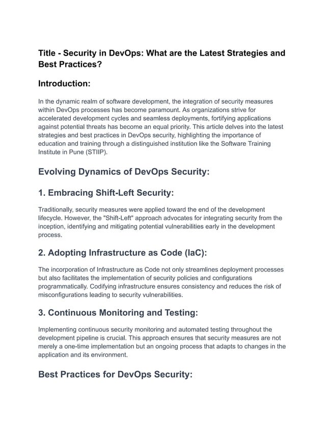 Security In Devops What Are The Latest Strategies And Best Practices 1pdf Web Development