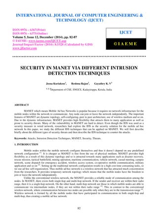 Security in manet via different intrusion detection techniques | PDF | Information and Network ...