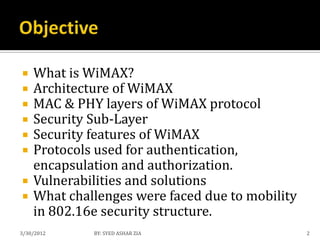 WiMAX Network Security | PPTX | Computer Networking | Computing
