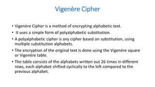 security Symmetric Key Cryptography Substitution Cipher, Transposition Cipher. | PPTX