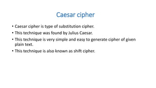 security Symmetric Key Cryptography Substitution Cipher, Transposition Cipher. | PPTX