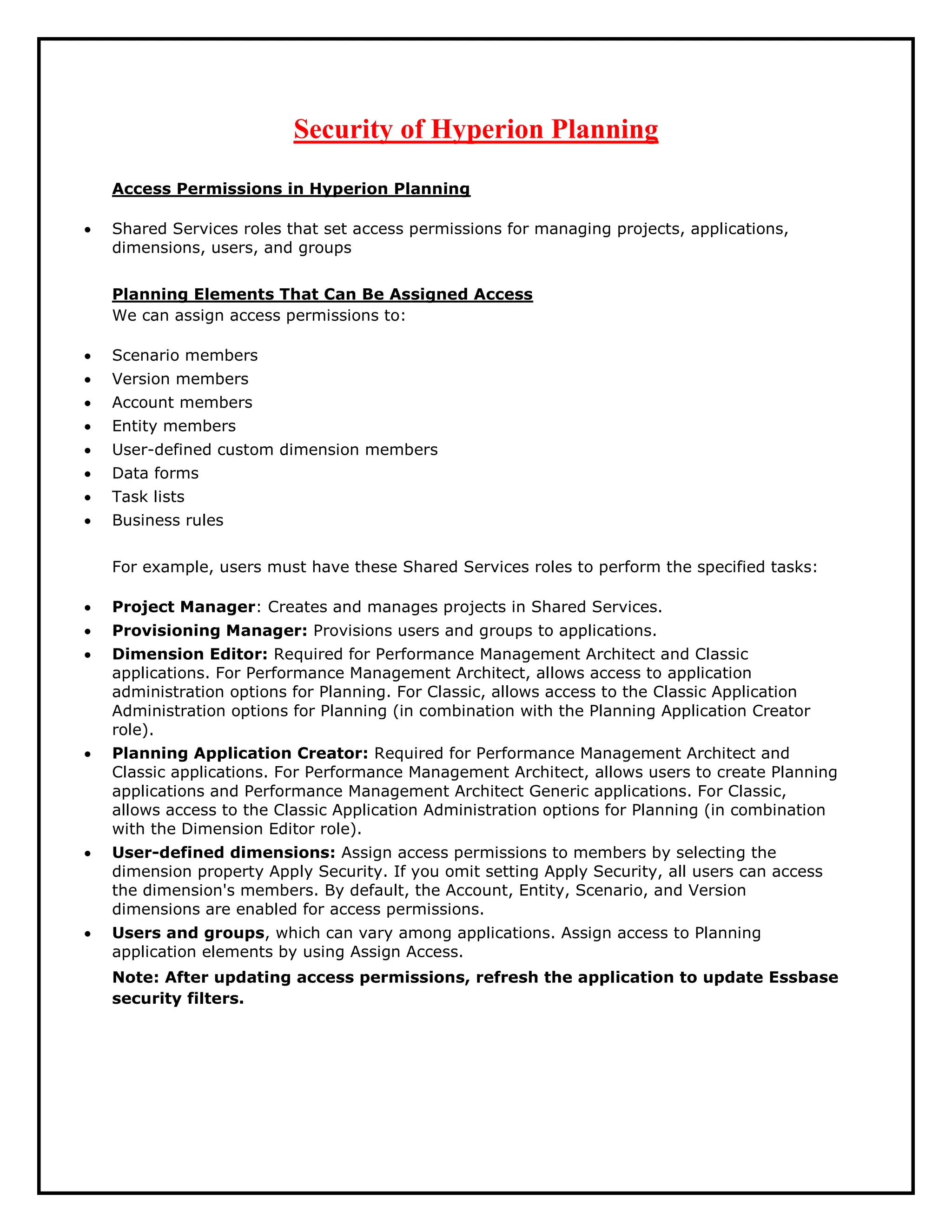 Security of hyperion planning | DOCX