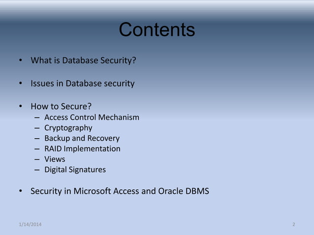 Security of the database | PPT