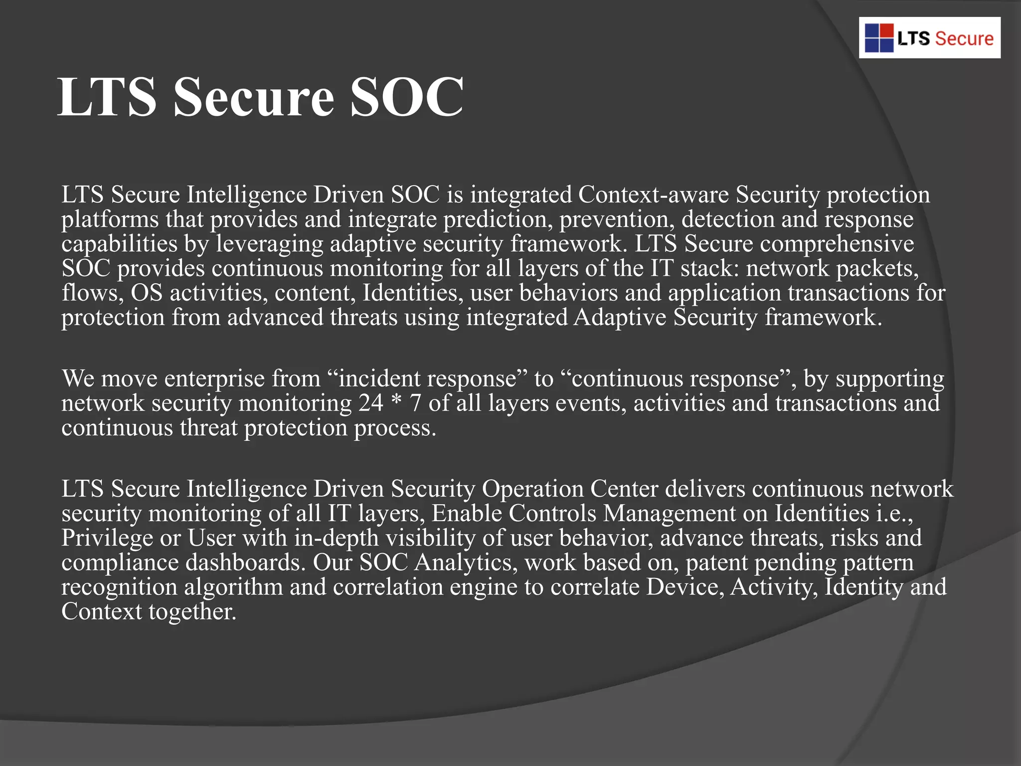 Lts Secure Intelligence Driven Security Operation Center Pdf Operating Systems Computer