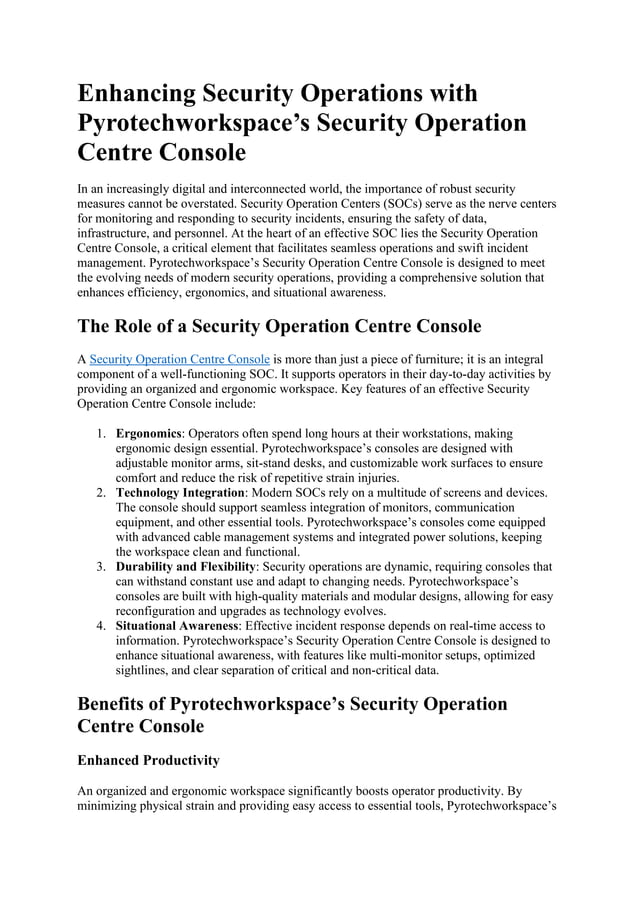 Security Operation Centre Console. pyrotechworkspace | PDF