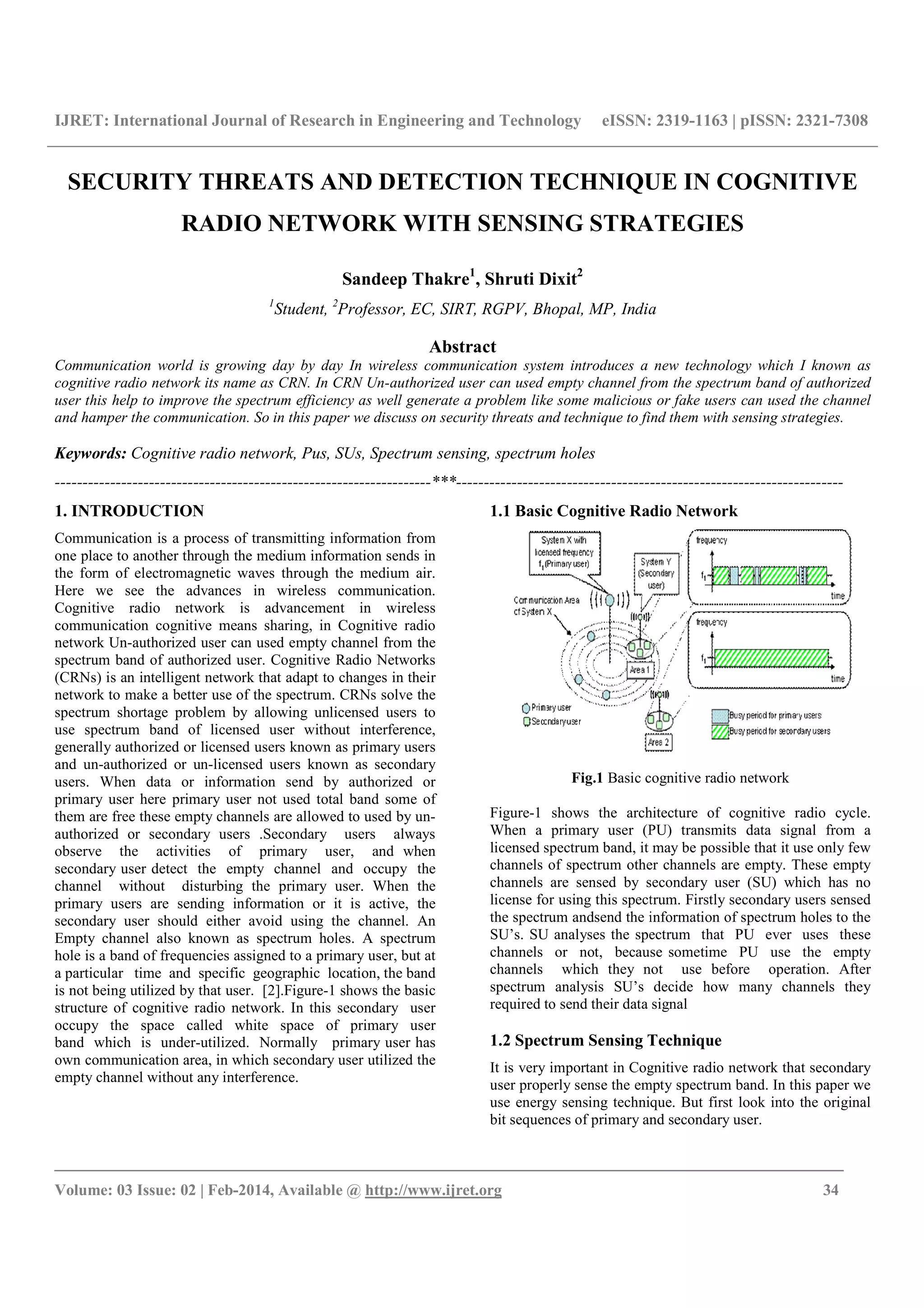 Security Threats And Detection Technique In Cognitive Pdf Computer Networking Computing