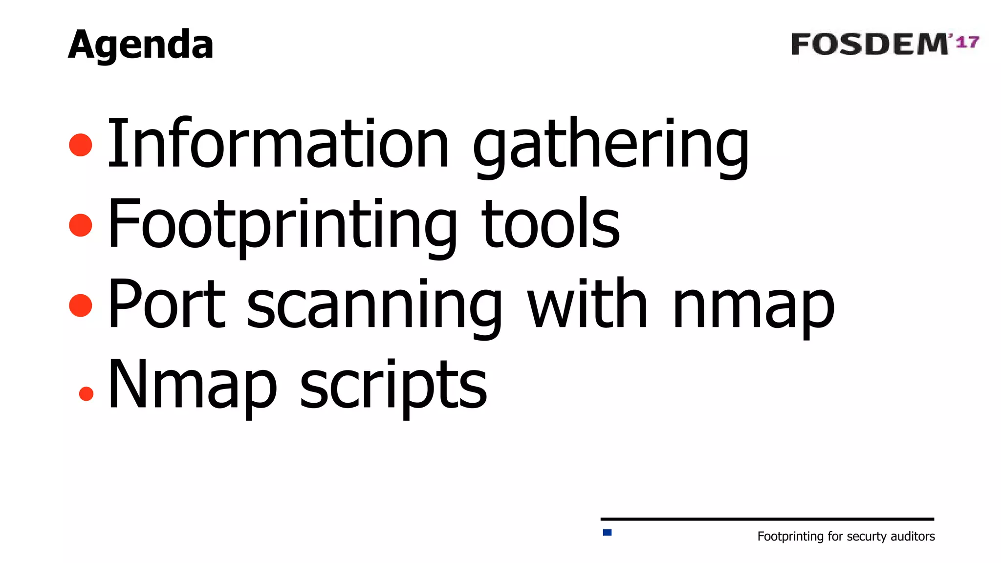 Footprinting tools for security auditors | PPT