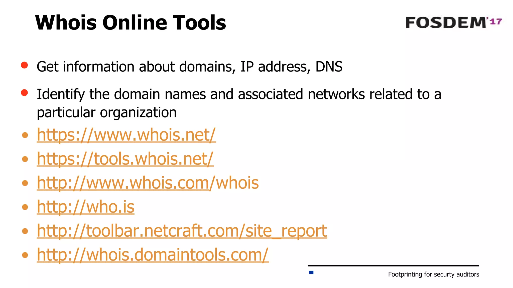 Footprinting tools for security auditors | PPT