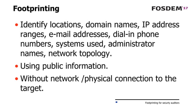 Footprinting tools for security auditors | PPT