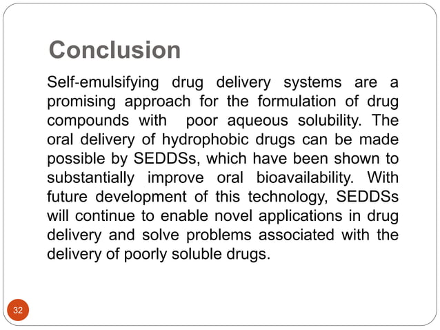 Self Emulsifying Drug Delivery System (SEDDS) | PPTX | Chemistry | Science