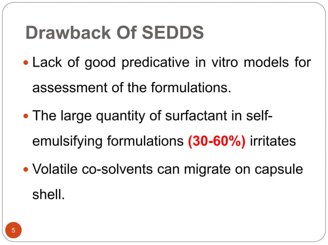 Self Emulsifying Drug Delivery System (SEDDS) | PPTX | Chemistry | Science