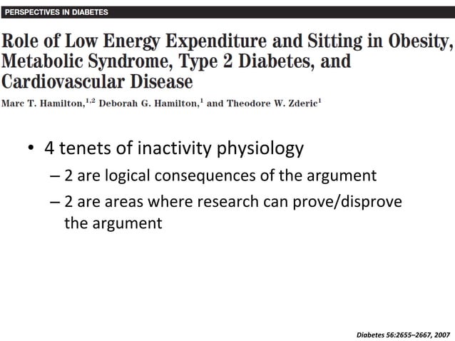 Sedentary behavior and inactivity physiology slideshare presentation | PPT
