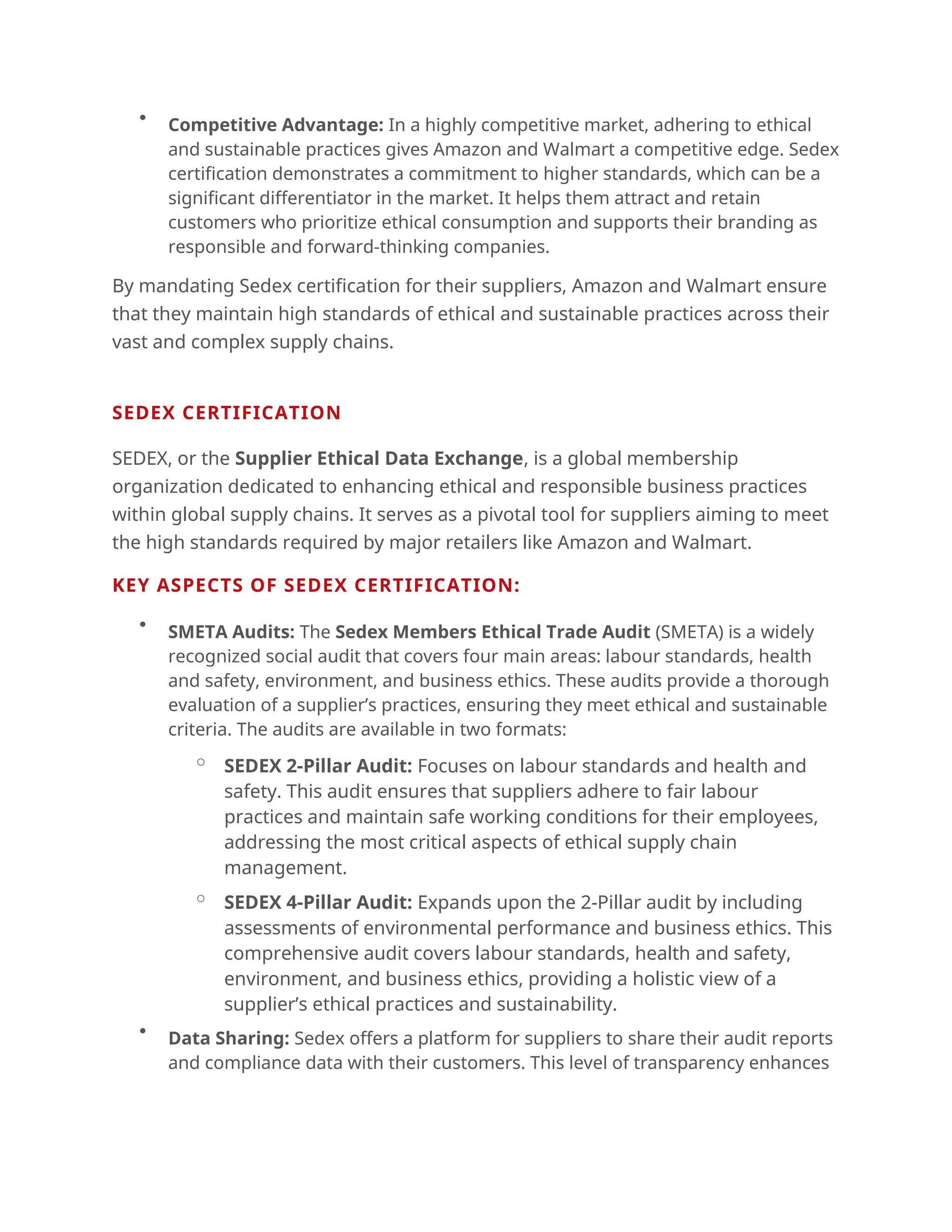 SEDEX CERTIFICATION- ESSENTIAL FOR AMAZON AND WALMART SUPPLIERS | PDF