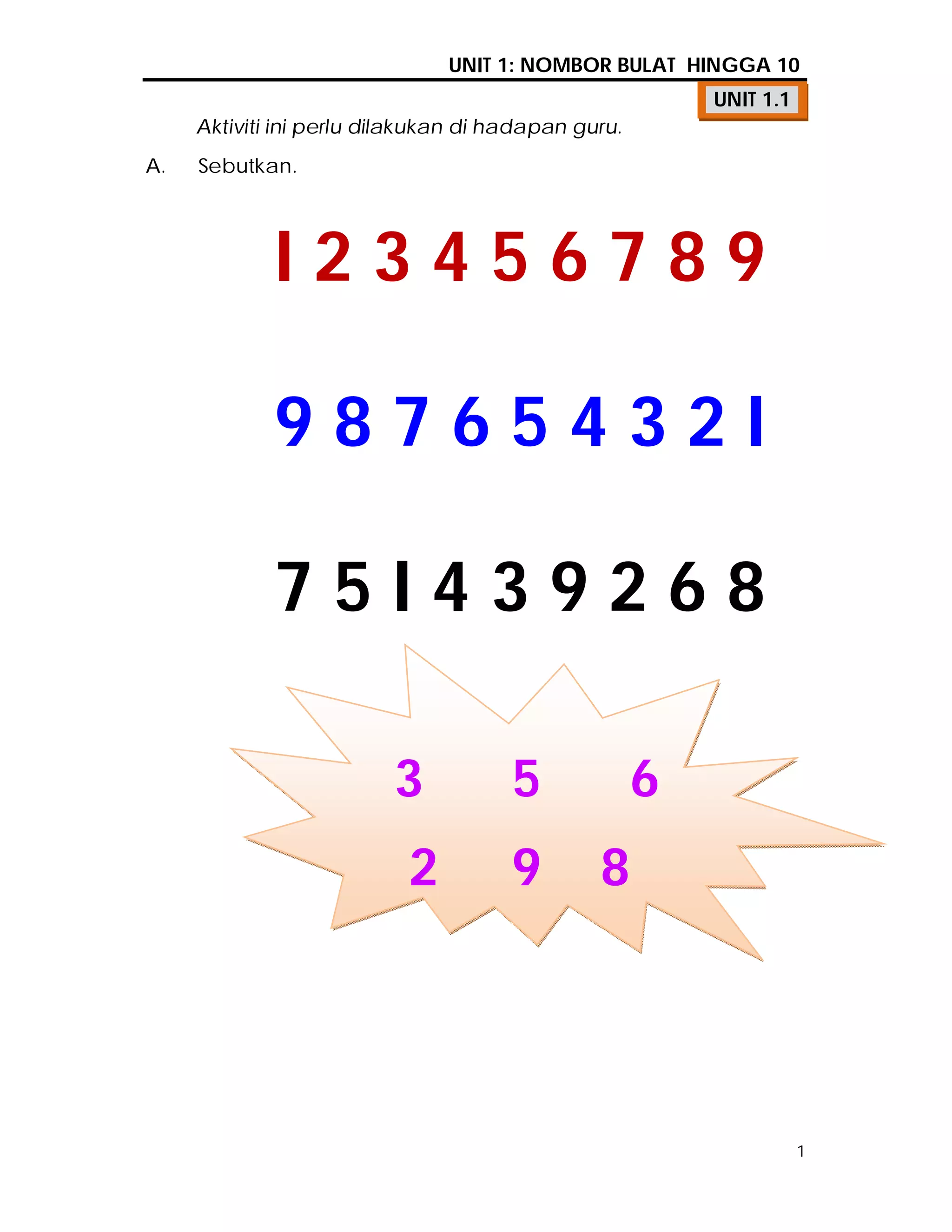 Modul Numerasi Murid Tahun 1-Nombor Bulat Hingga 10 | PDF