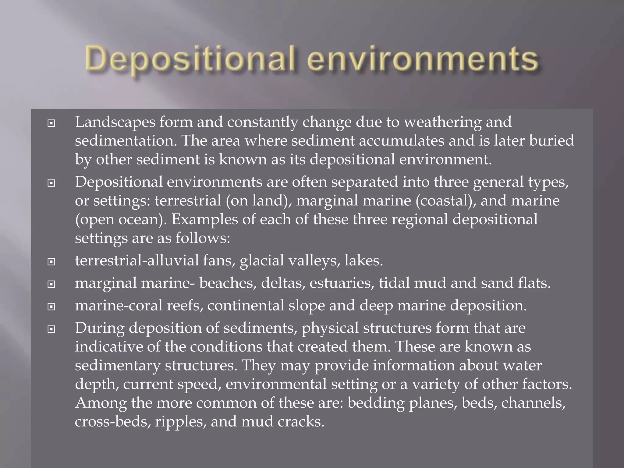 Sedimentary depositional environments | PPTX