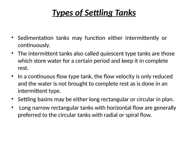 Sedimentation ( Settling ) Defination, Types, Design | PPTX | Chemistry ...