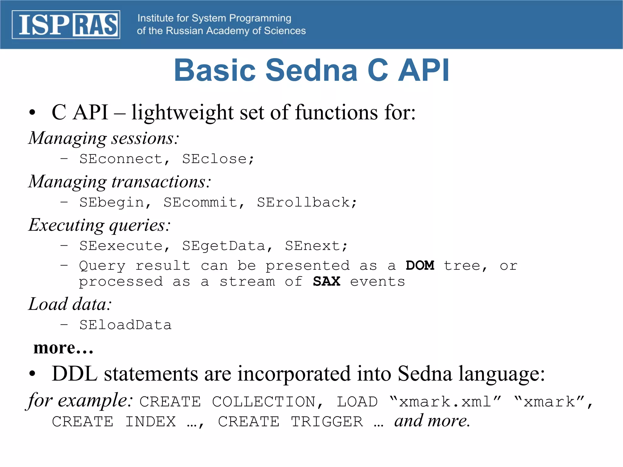 Architecture Of Native Xml Database Sedna Ppt