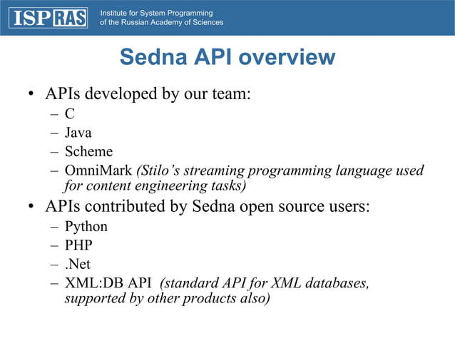 Architecture Of Native Xml Database Sedna Ppt