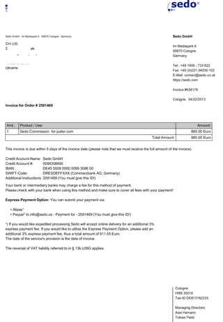 Sedo invoice for puller | PDF