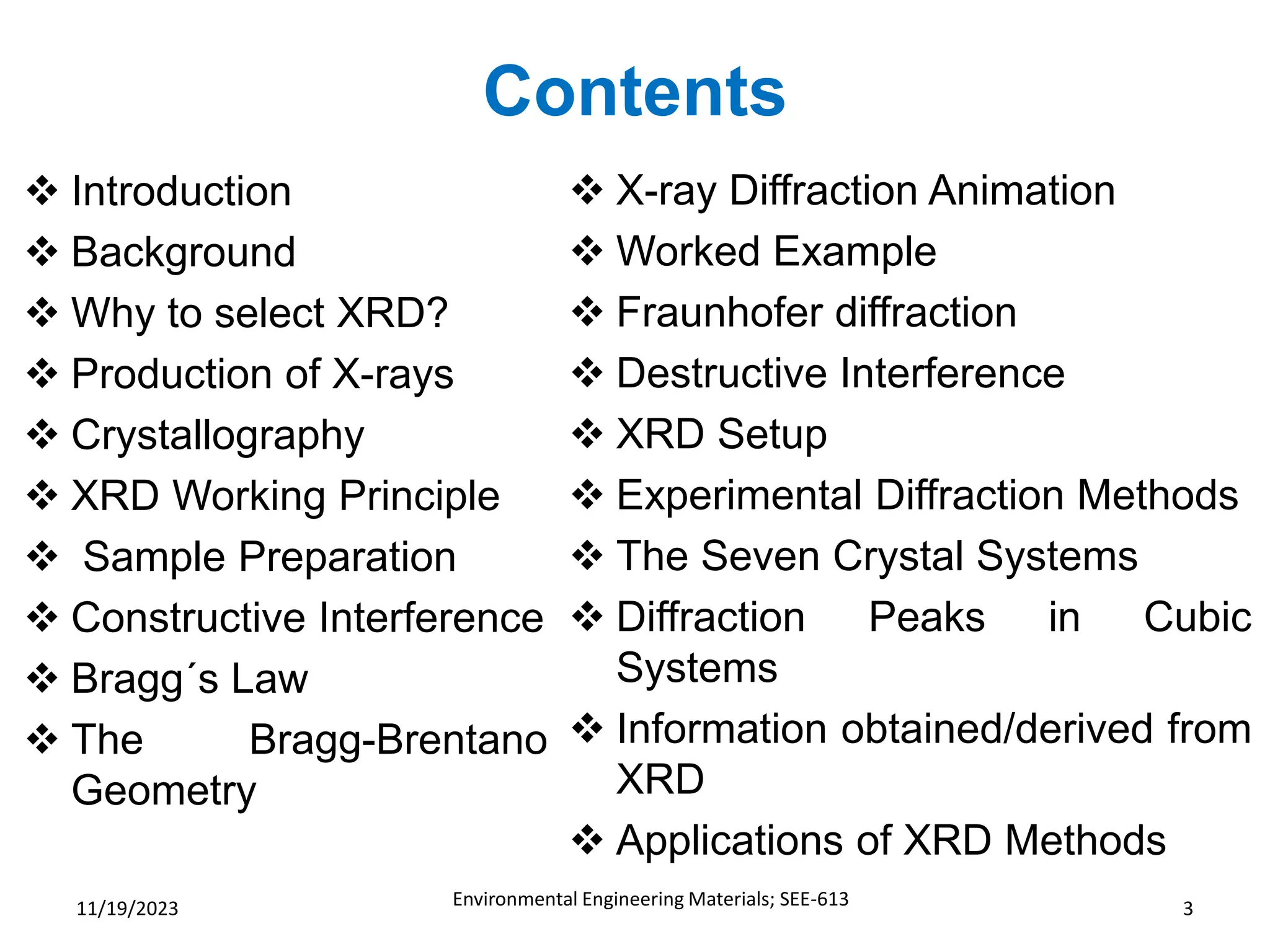 X-ray Diffraction (XRD) Technique Presentation | PDF | Chemistry | Science