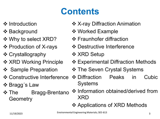 X-ray Diffraction (XRD) Technique Presentation | PDF | Chemistry | Science