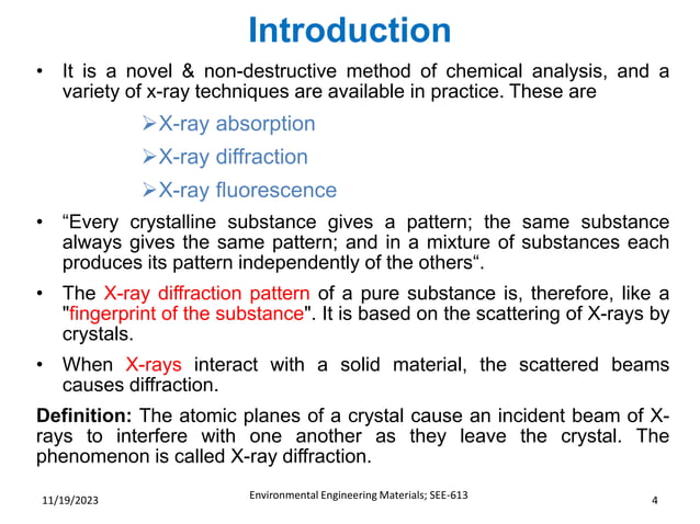 X-ray Diffraction (XRD) Technique Presentation | PDF | Chemistry | Science