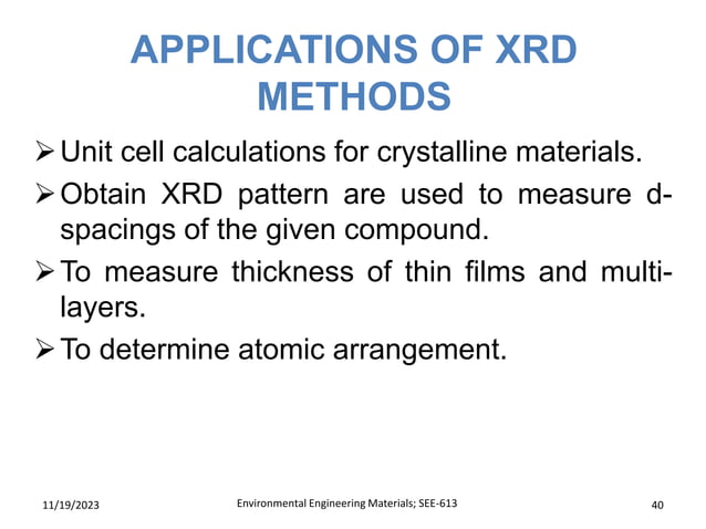 X-ray Diffraction (XRD) Technique Presentation | PDF | Chemistry | Science
