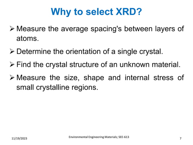 X-ray Diffraction (XRD) Technique Presentation | PDF | Chemistry | Science