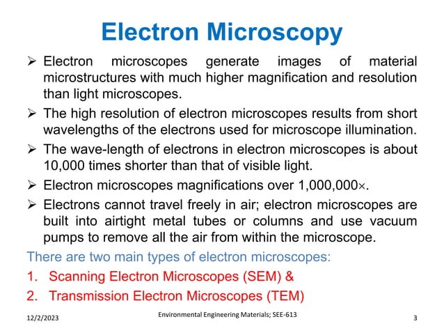 Scanning Electron Microscopes (SEM) & Transmission Electron Microscopes (TEM) | PDF