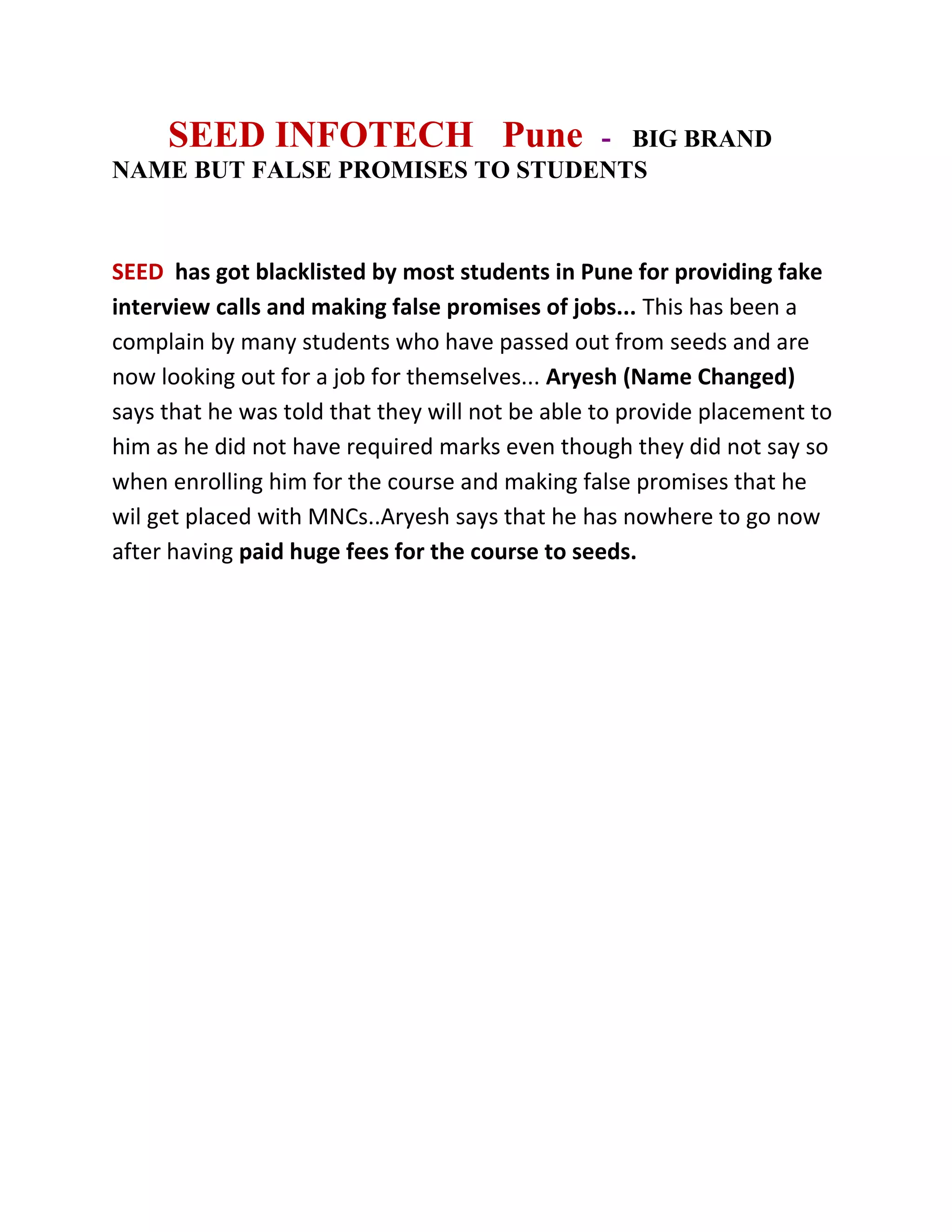 Seed Infotech Chinchwad Branch Pune | PDF