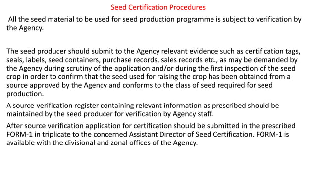 seed certification procedure.pptx | Agriculture | Industries