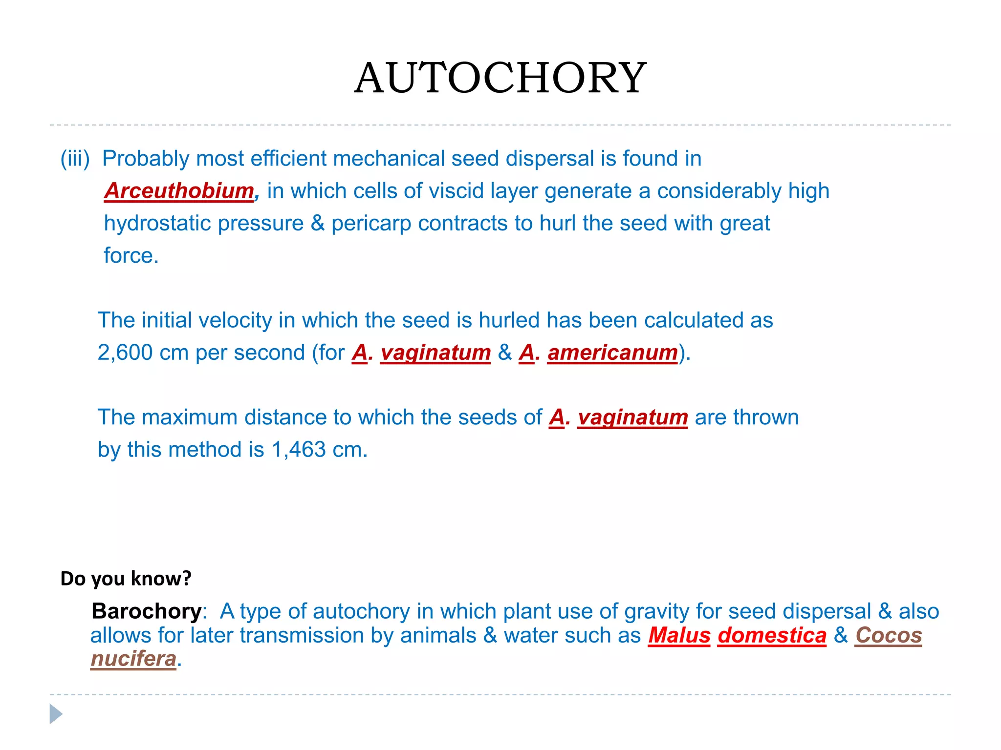 Seed Dispersal (Reproductive Biology of Angiosperms) | PPTX