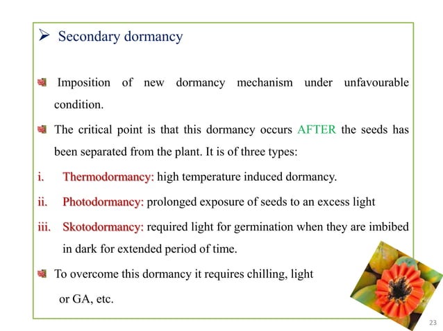 Seed dormancy in tropical fruit crops and measure to overcome it | PPT
