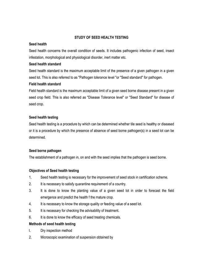 Seed health testing | PDF | Infectious Diseases | Diseases and Conditions